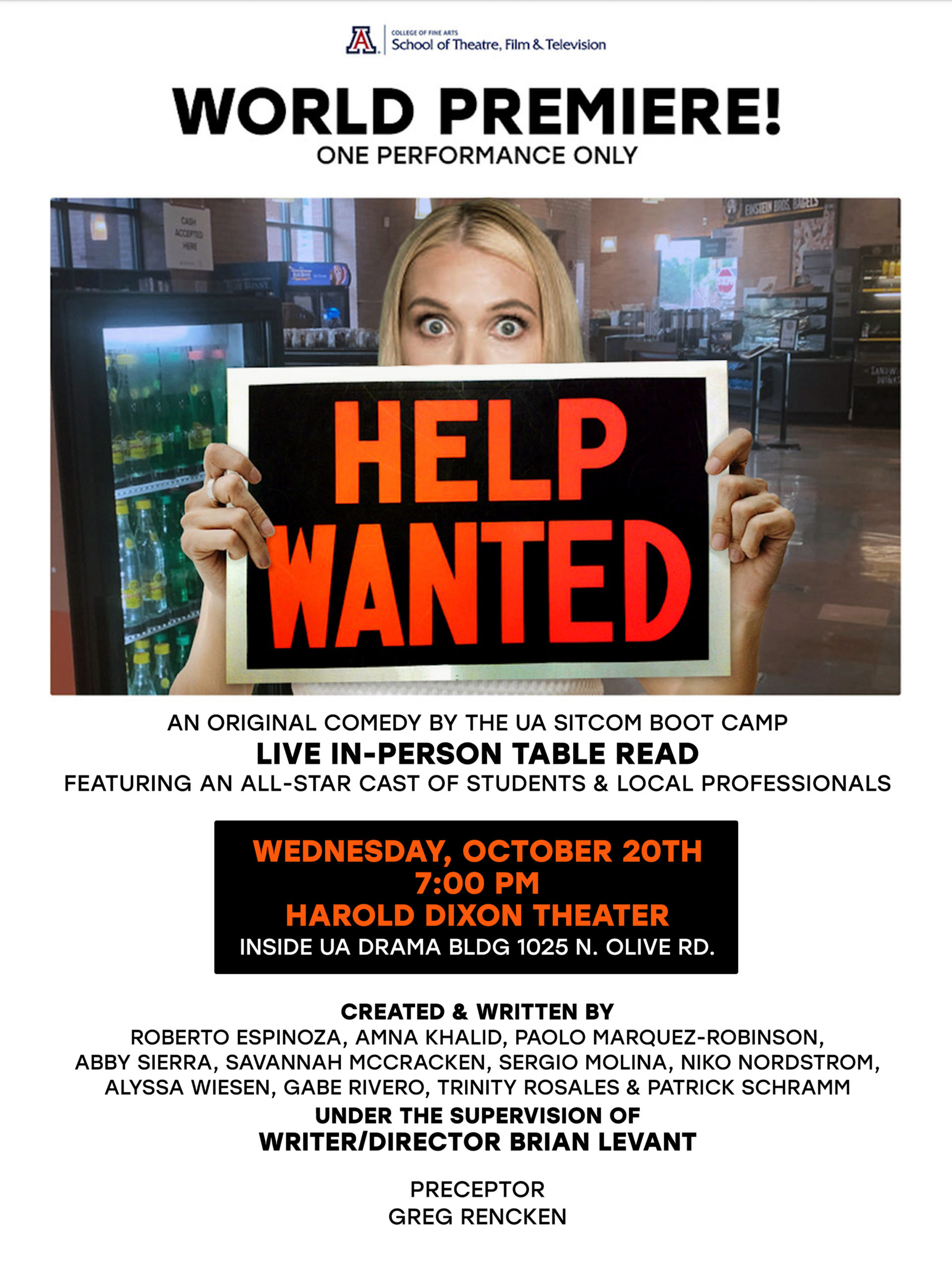 Live Table Read of ‘Help Wanted’ from UA School of Theatre, Film ...